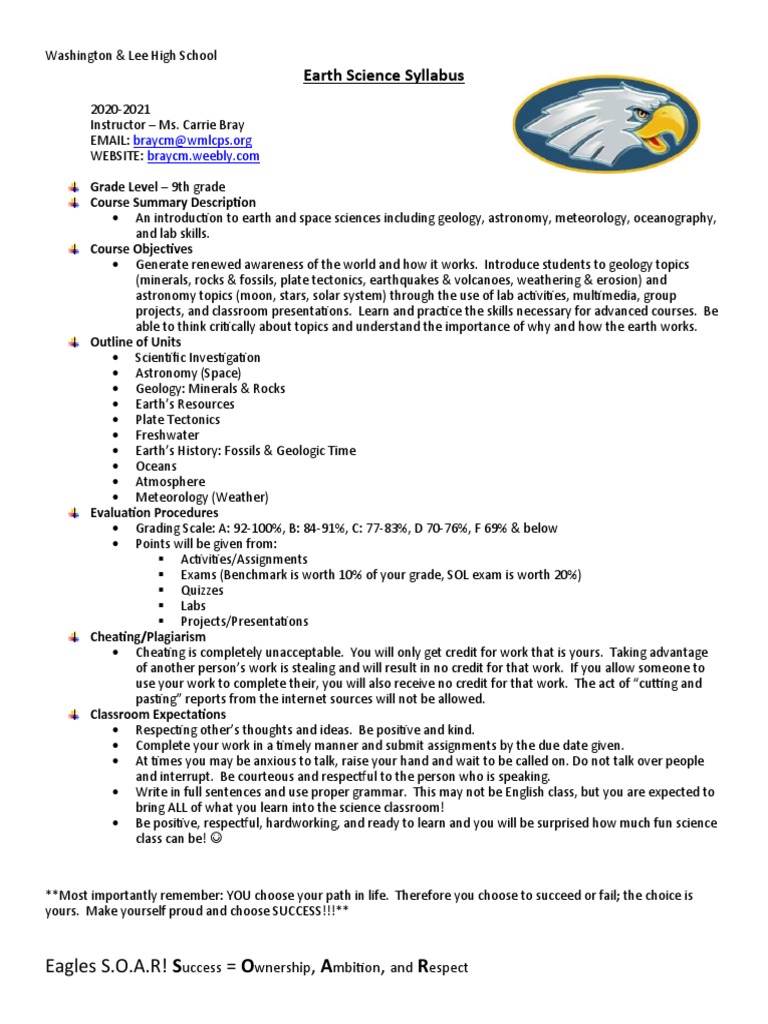 Earth and Space Science Syllabus - Virtual | PDF | Geology | Meteorology