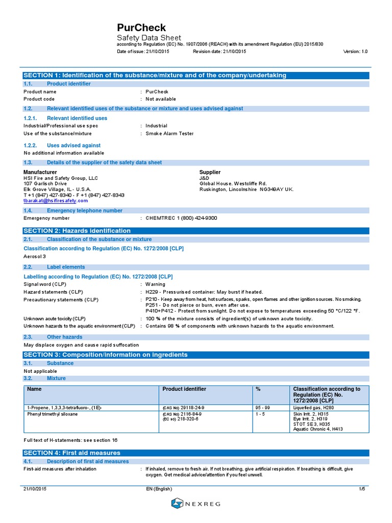Purcheck: Safety Data Sheet | PDF | Toxicity | Dangerous Goods