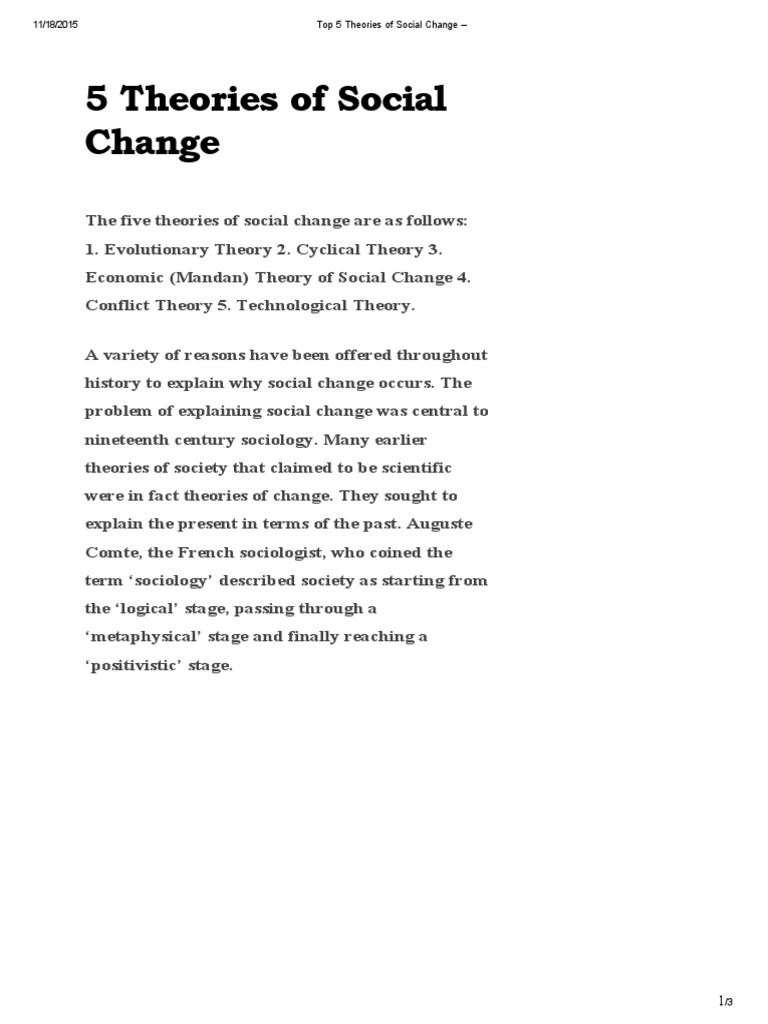 Social Change Theories | PDF | Sociology | Karl Marx