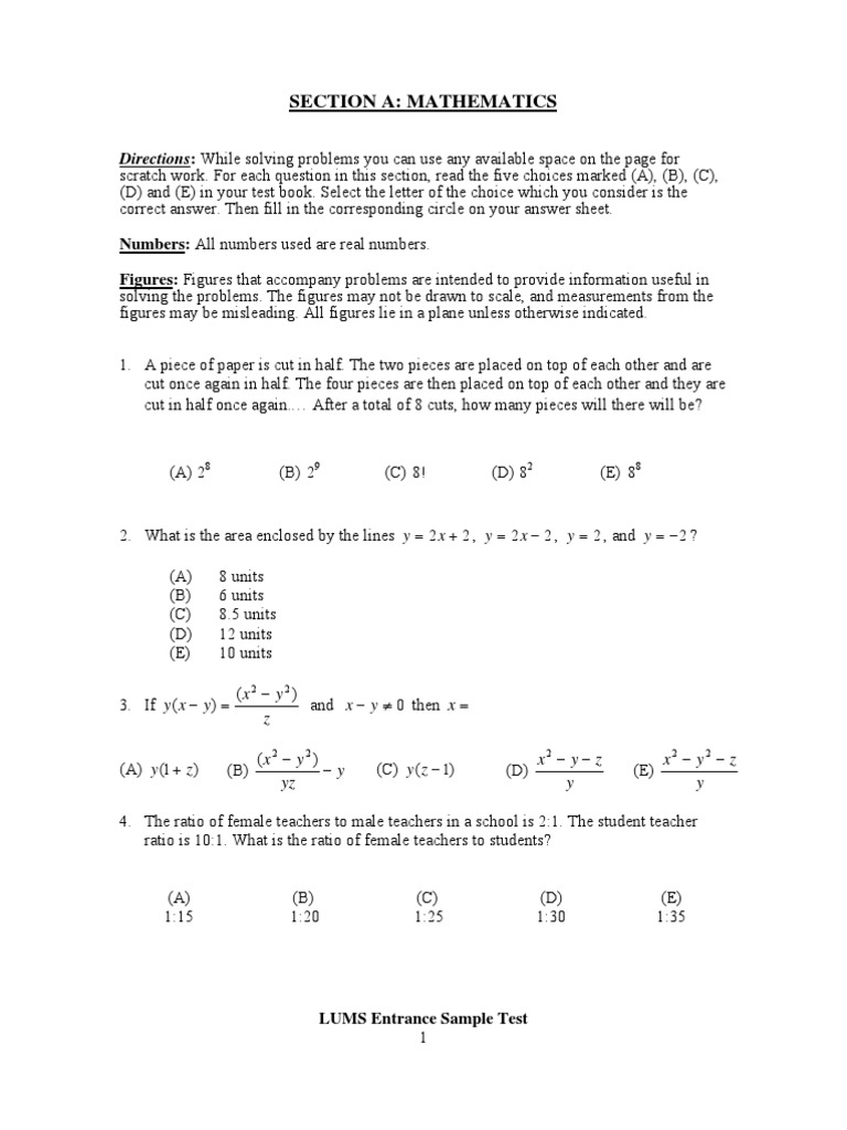 LUMS LCAT Sample Test Questions | PDF