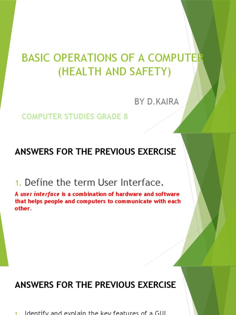 Basic Operations of A Computer (Health and Safety) : by D.Kaira | PDF ...