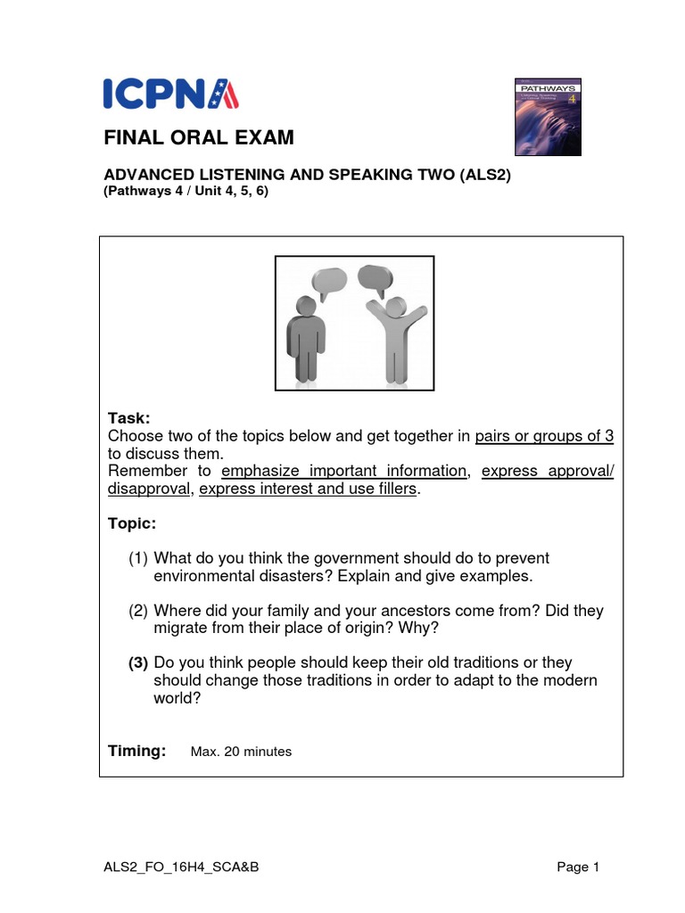 Final Oral Exam: Advanced Listening and Speaking Two (Als2) | PDF