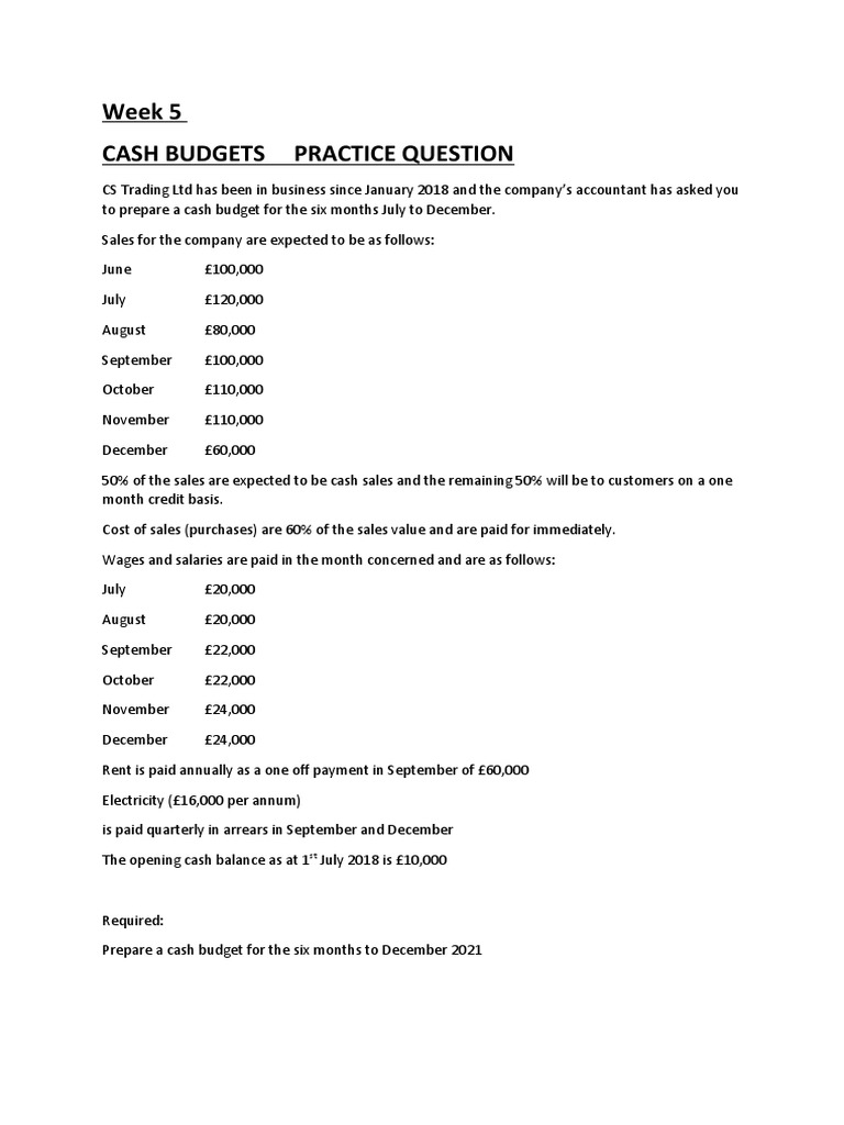 Cash Budgets Practice Question | PDF