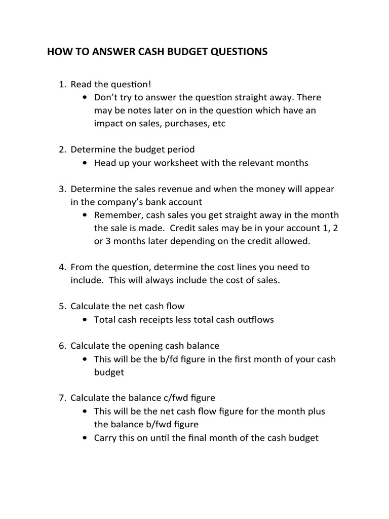 How To Answer Cash Budget Questions | PDF