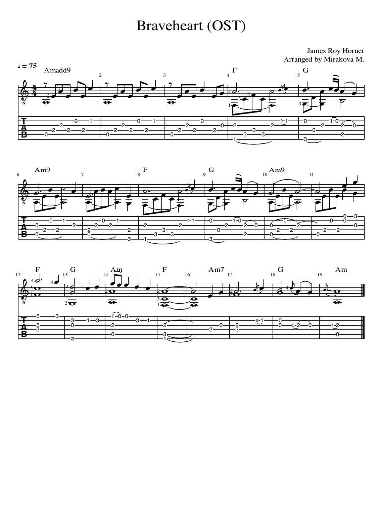 Braveheart (OST) : James Roy Horner Arranged by Mirakova M. 75 Amadd9 F ...