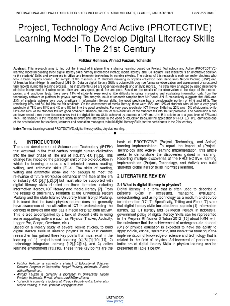 Project, Technology and Active (PROTECTIVE) Learning Model To Develop ...