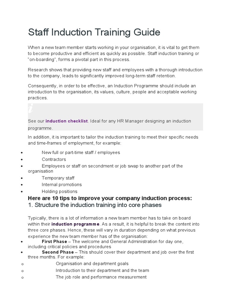 A Comprehensive Guide to Developing an Effective Staff Induction ...