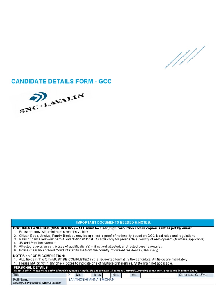 Candidate Details Form v10-GCC Nationals | PDF | Travel Visa | Passport