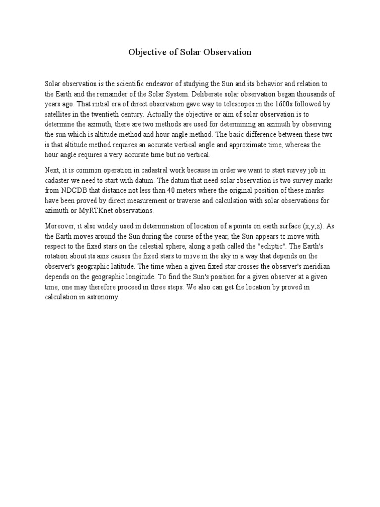 Determining Azimuth, Location, and the Objective of Solar Observation ...