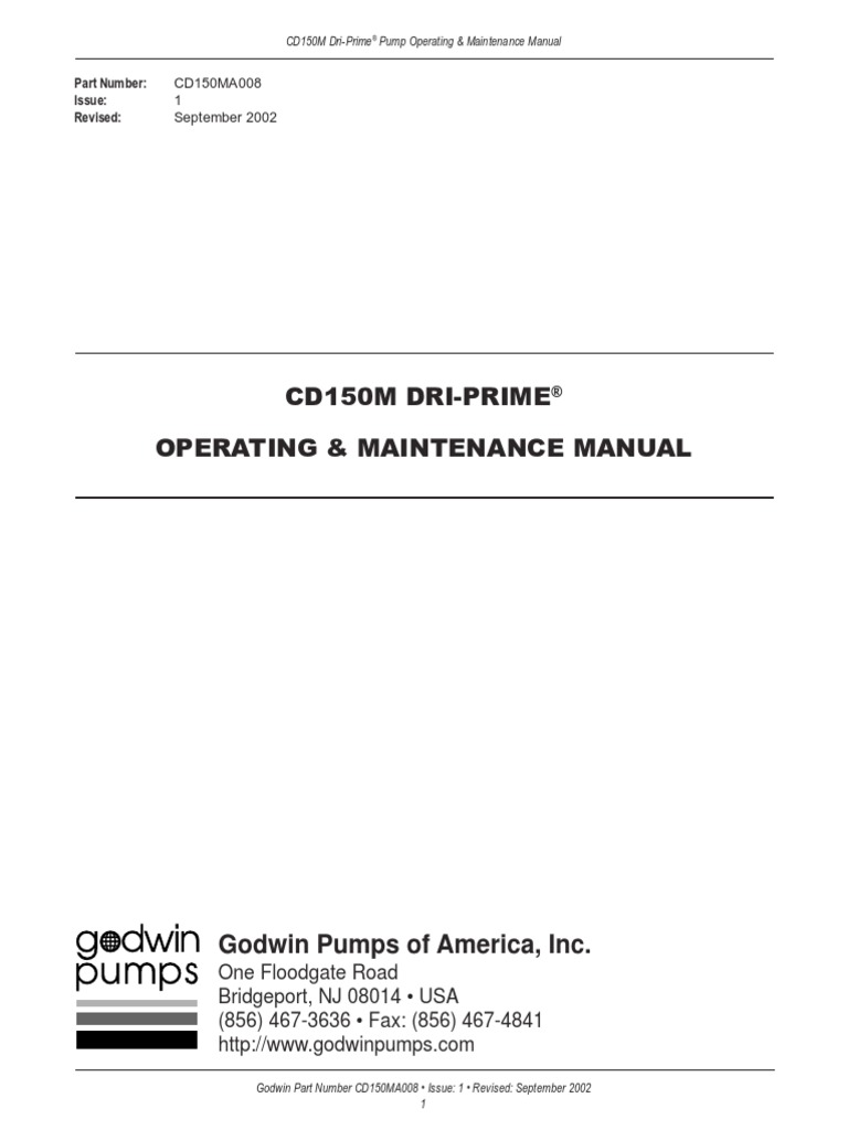 Godwin CD150M - Operation and Maintenance Manual | PDF | Pump | Valve