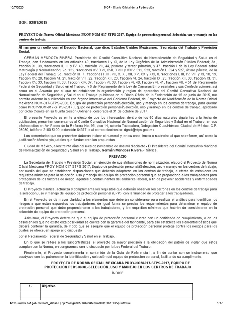 NOM-017-STPS-2017 Equipo de Protección Personal | PDF | Residuos ...