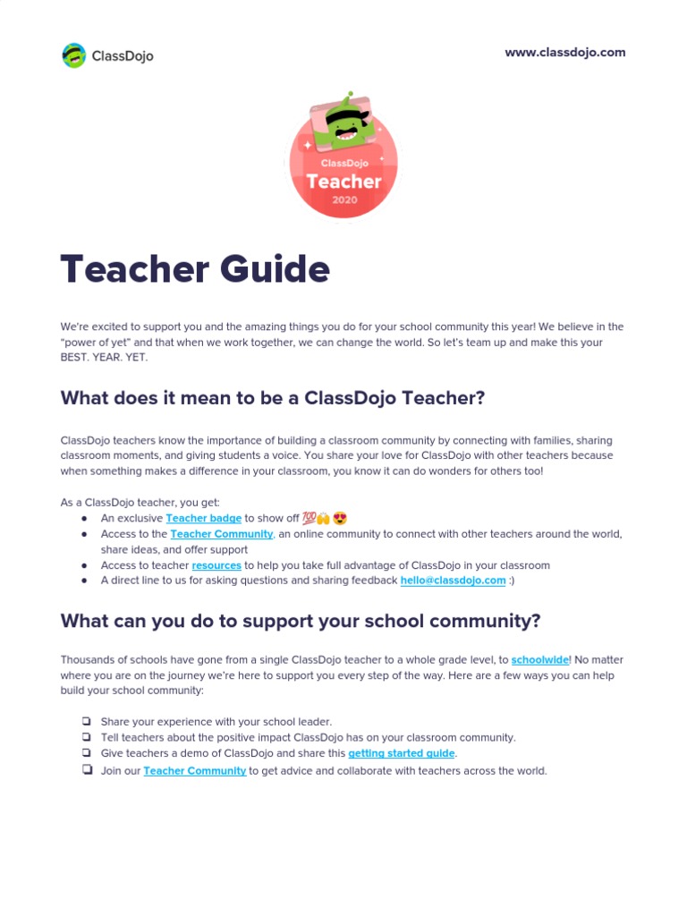 Teacher Guide: What Does It Mean To Be A Classdojo Teacher? | PDF | Classroom | Teachers