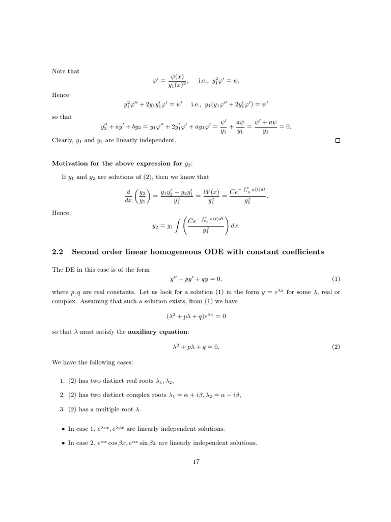 2.2 Second Order Linear Homogeneous ODE With Constant Coefficients ...