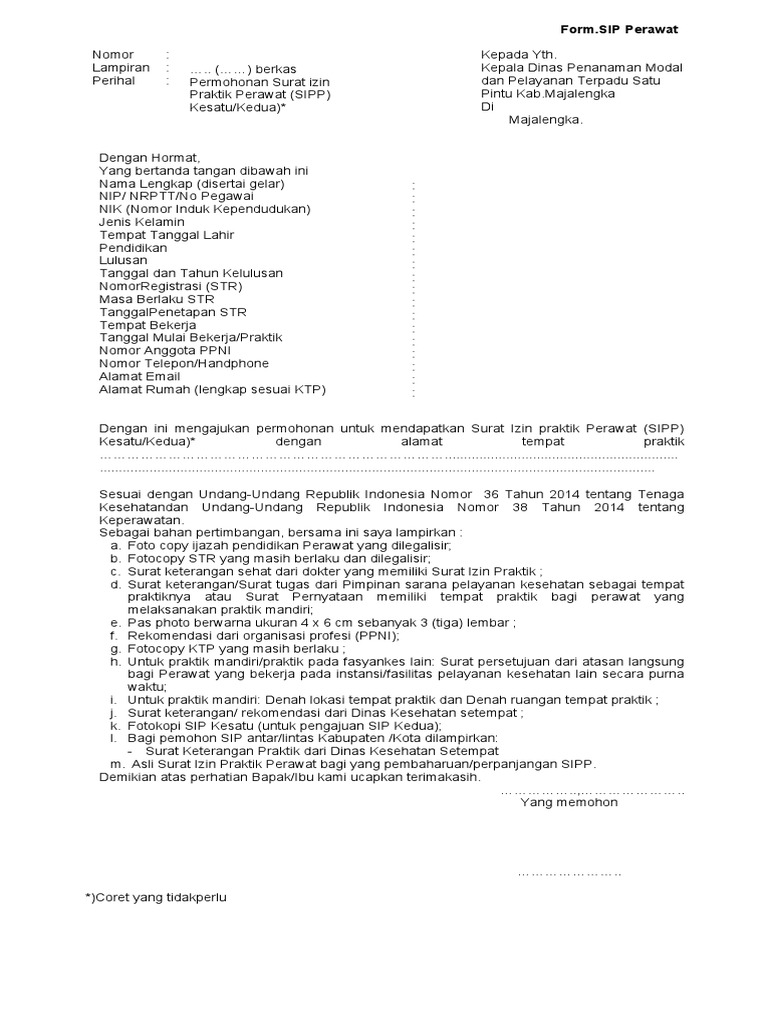 Form SIP Perawat | PDF