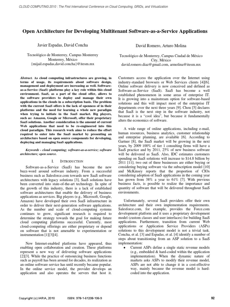 Open Architecture For Developing Multitenant Software-as-a-Service ...