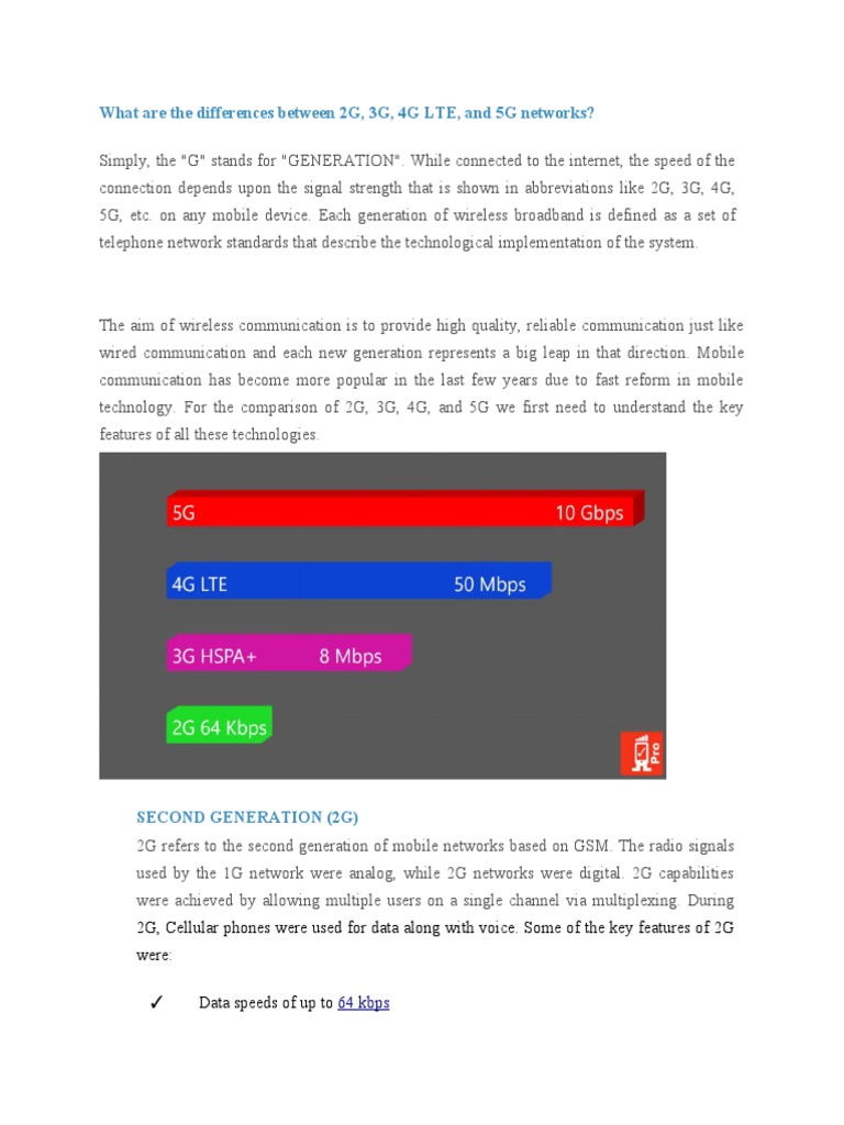 What Are The Differences Between 2G, 3G, 4G LTE, and 5G Networks? | PDF ...