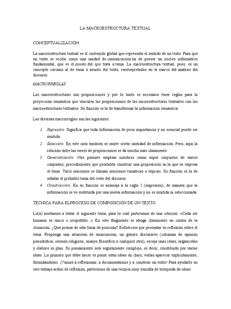 La Macroestructura Textual | PDF | Proposición | Oración (Lingüística)