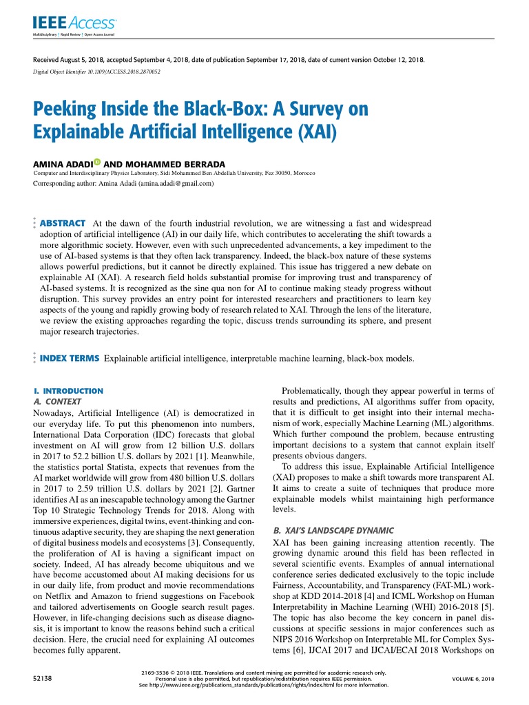 Peeking Inside The Black-Box A Survey On Explainable Artificial Intelligence (XAI) | PDF ...