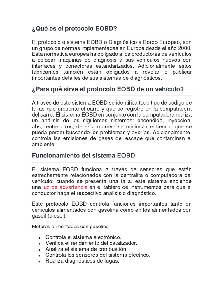 El Protocolo EOBD | PDF | Motor diesel | Gasolina