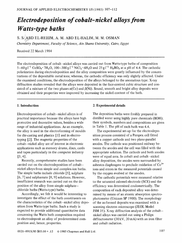 Electrodeposition of Cobalt | PDF | Nickel | Anode
