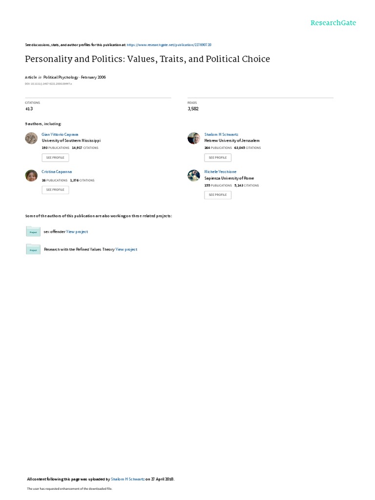 Personality and Politics: Values, Traits, and Political Choice | PDF ...