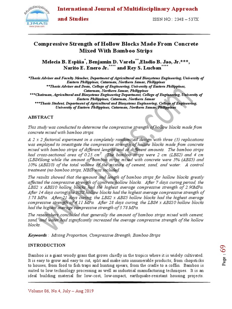 Compressive Strength of Hollow Blocks Made From Concrete Mixed With ...