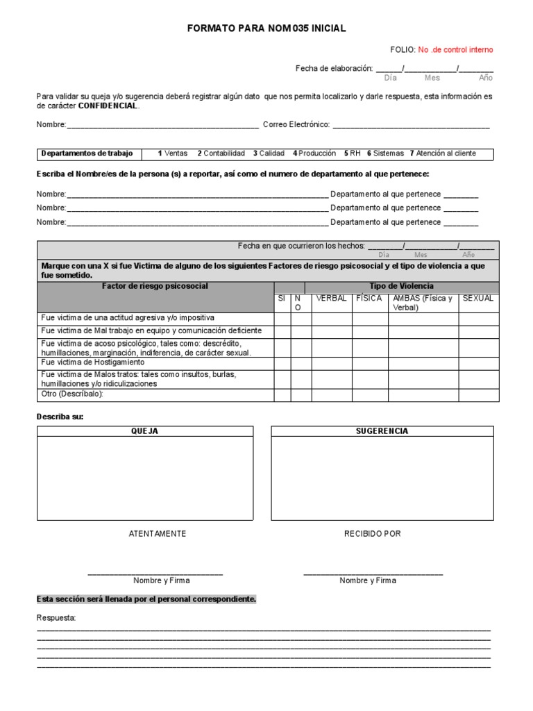 Formato Inicial para NOM 035 | PDF | Violencia | Conceptos psicologicos