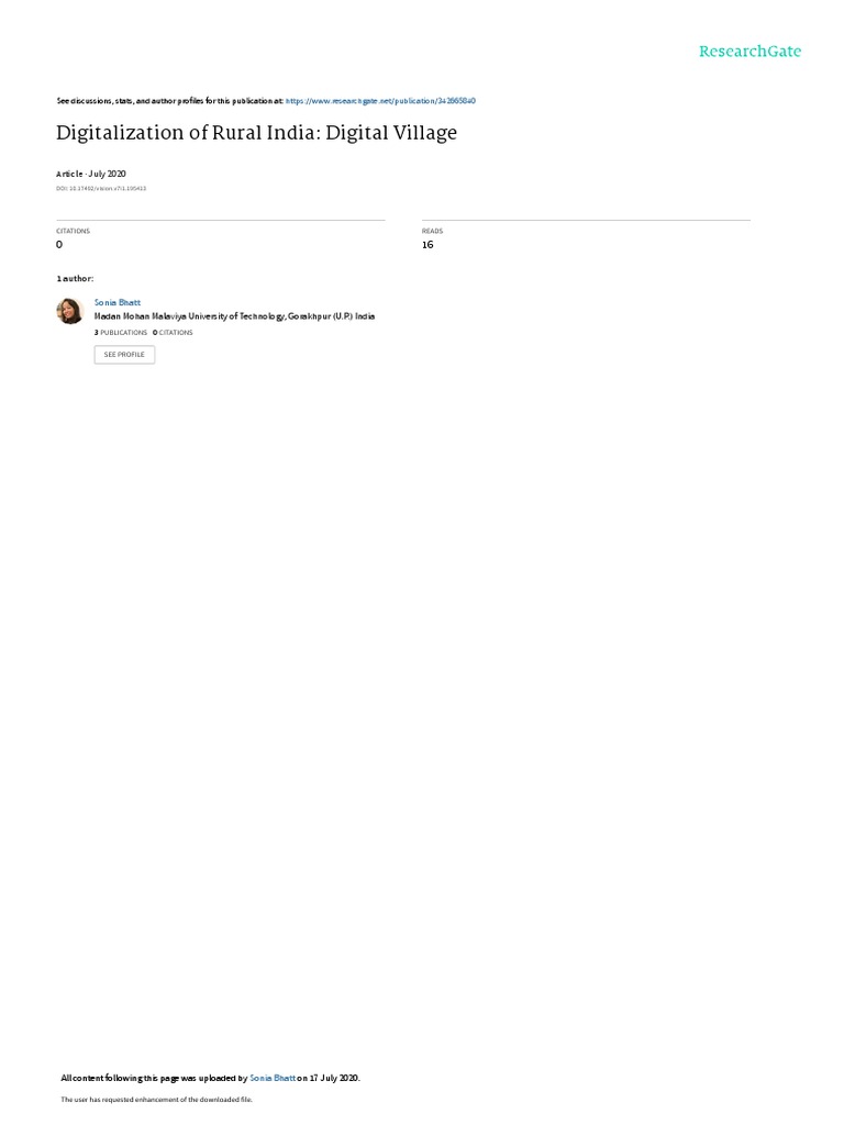 Digitalization of Rural India: Digital Village: July 2020 | PDF | Business