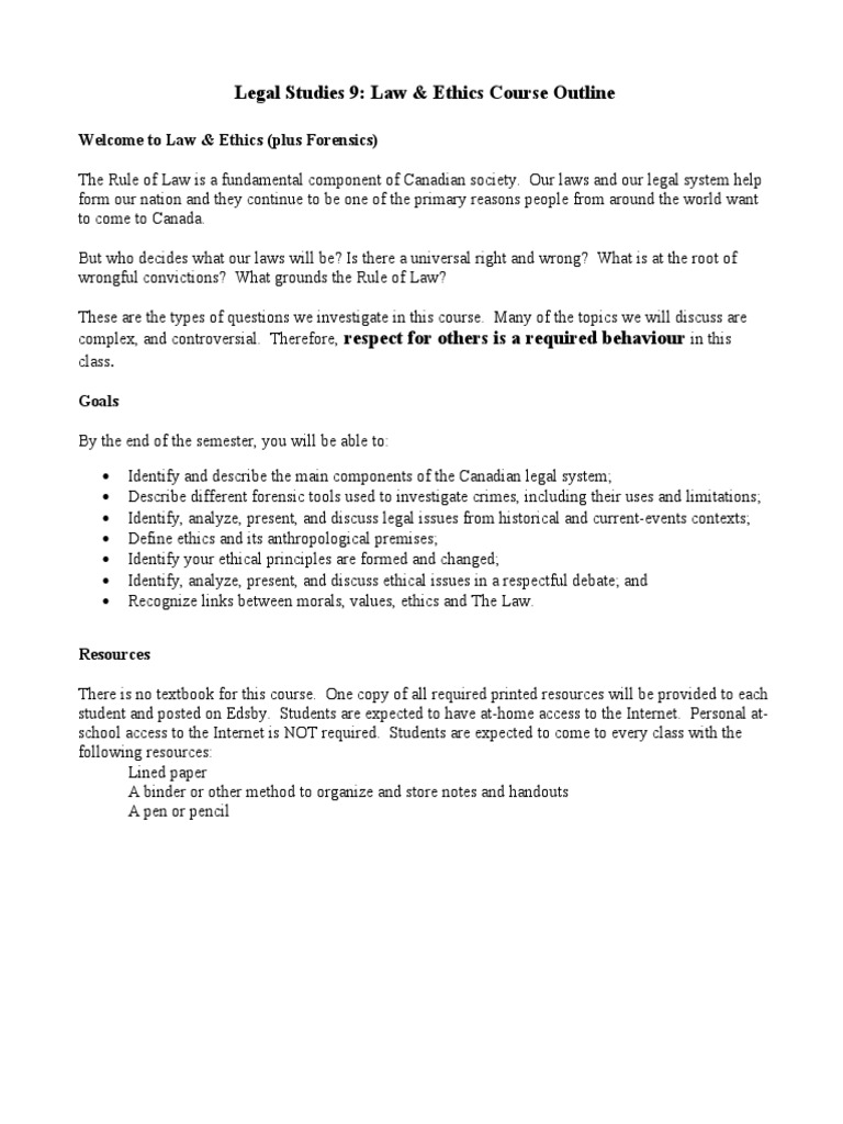 Course Outline Legal Studies 9 | PDF | Forensic Science | Jurisprudence