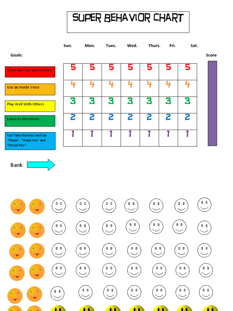 Super Behavior Chart: Sun. Mon. Tues. Wed. Thurs. Fri. Sat. Goals ...