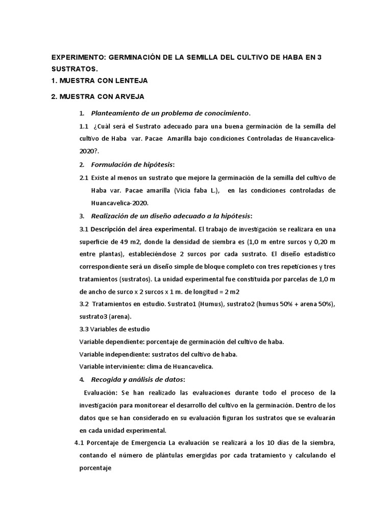 Proyecto Germinacion de La Semilla de Haba en 3 Sustratos | PDF