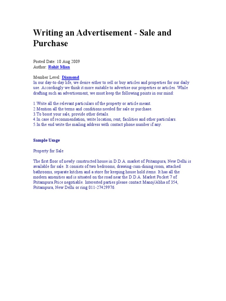 Writing An Advertisement | PDF