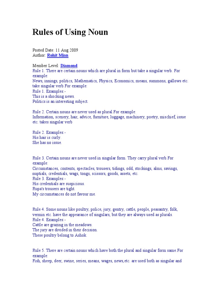 Rules of Using Noun | PDF