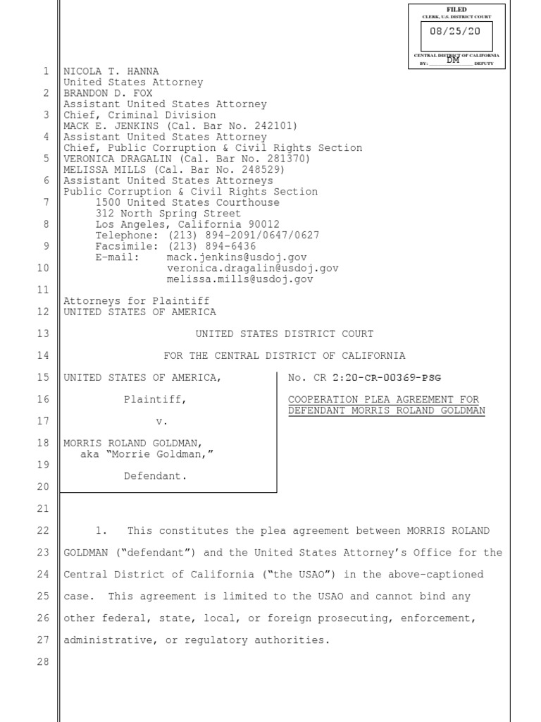 City Hall - Goldman Plea Agreement | PDF | United States Federal ...