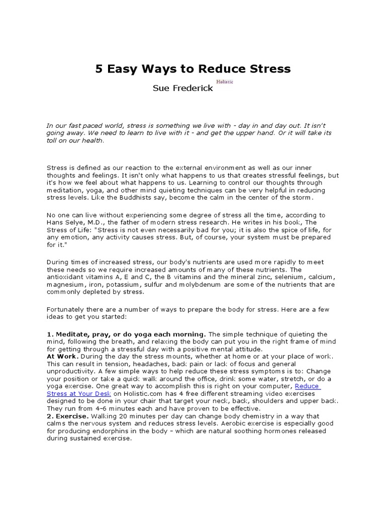 5 Easy Ways To Reduce Stress | PDF | Stress (Biology) | Dietary Supplements