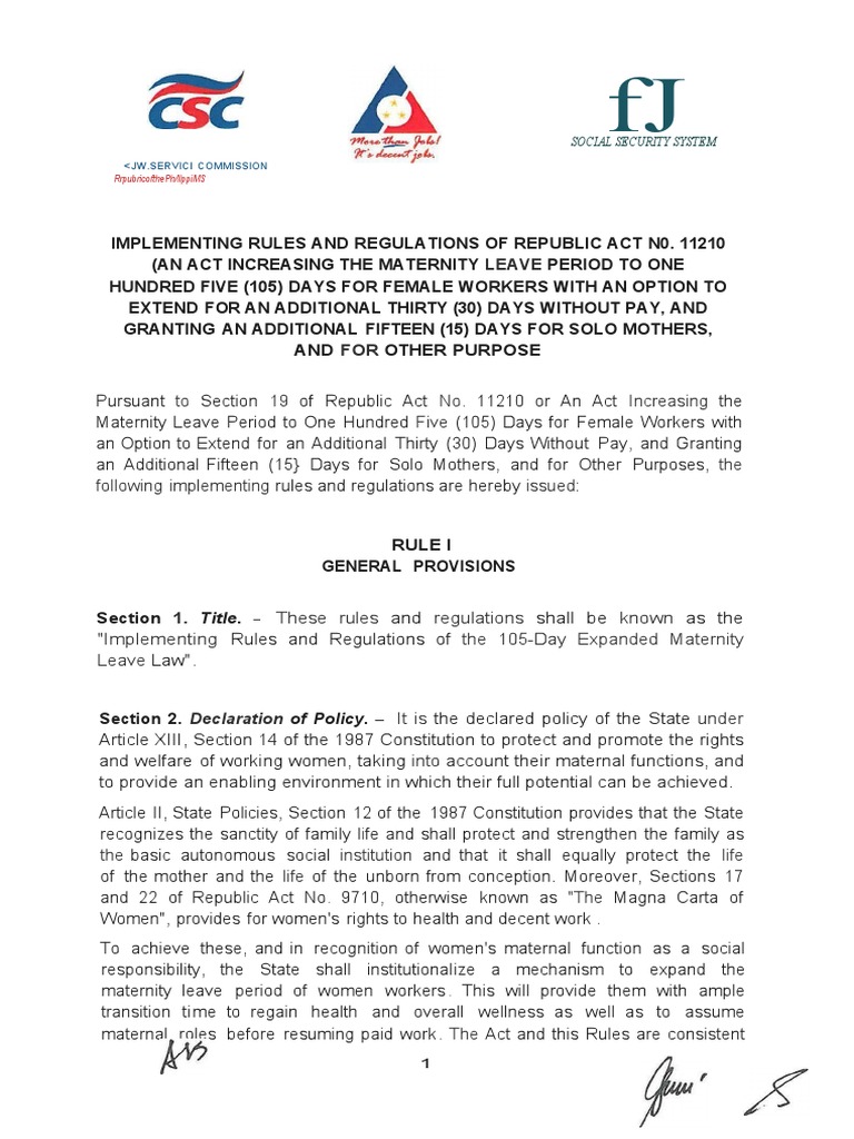IRR RA 11210 Dated | PDF | Parental Leave | Childbirth
