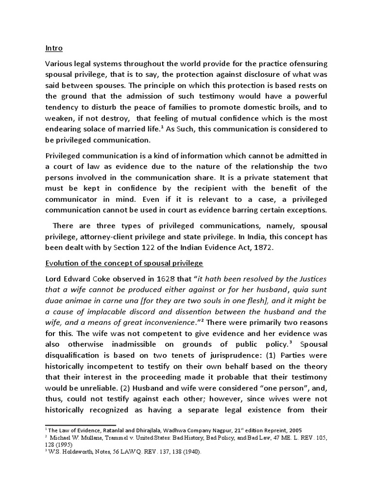Spousal Privilege Under Indian Evidence Act | PDF | Marriage ...