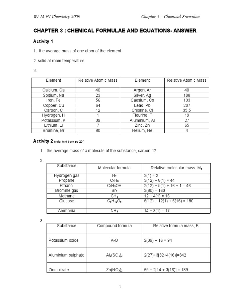3A Chemical Formulae and Equations-Answer | PDF | Mole (Unit) | Oxide