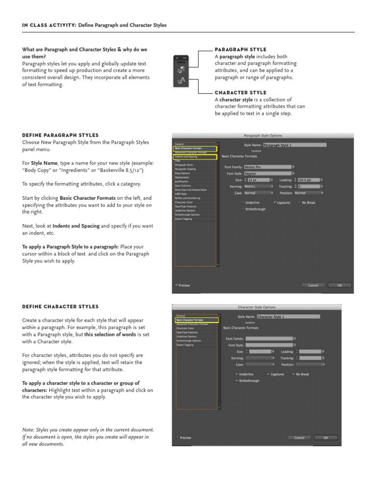 01 - Paragraph & Character Styles | PDF | Paragraph | Computing