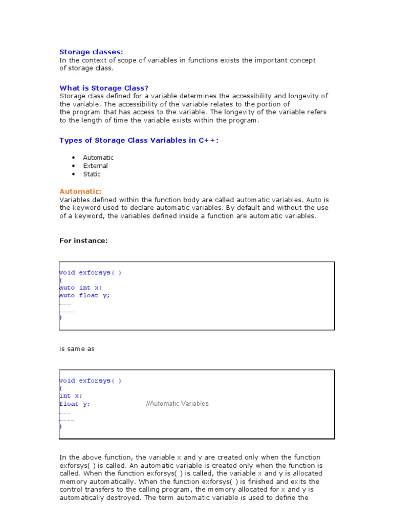 Storage Classes Download Free Pdf Variable Computer Science Scope Computer Science
