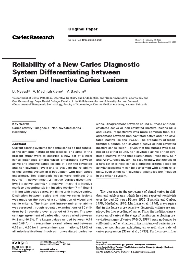 Nyvad Et Al 1999 Reliability of A New Caries Diagnostic System ...