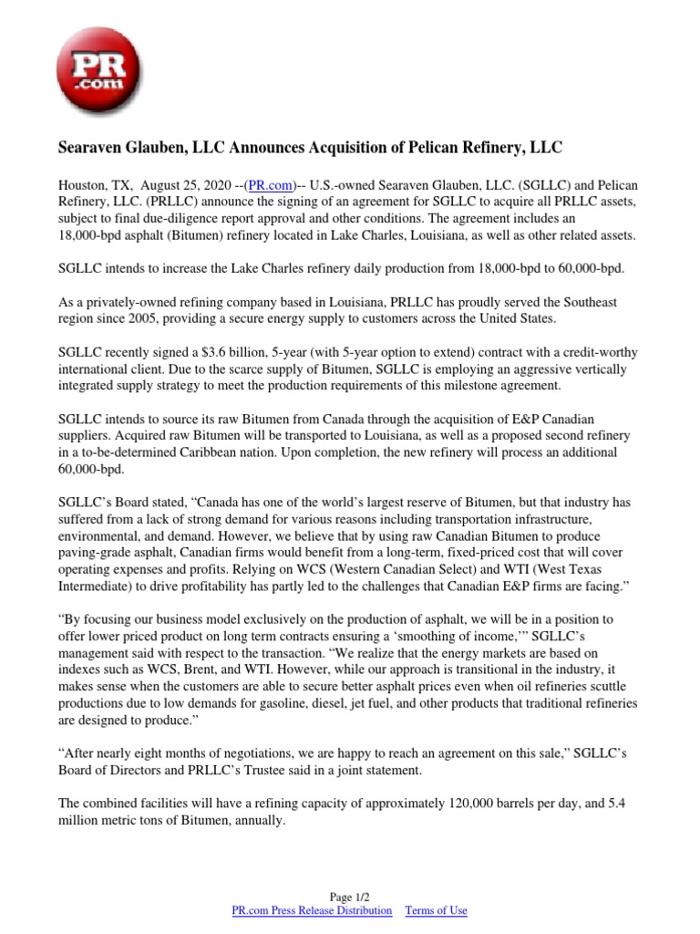 Searaven Acquires Pelican Refinery Assets | PDF | Energy Industry ...