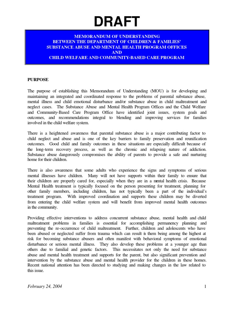 Memorandum of Understanding Between Child Welfare / Community Service ...