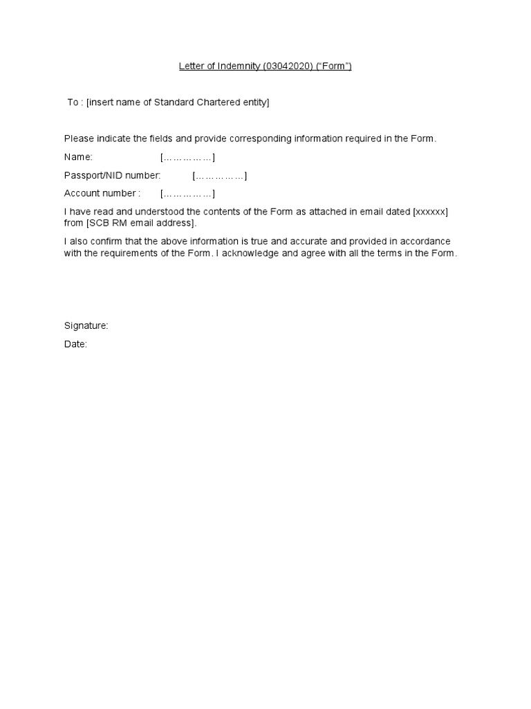 Letter Of Indemnity