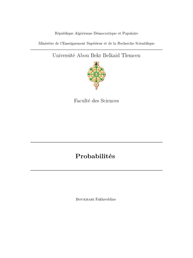 Polycop (Boukhari) Cours 4 Eme Année Proba PDF | PDF | Théorie des ...
