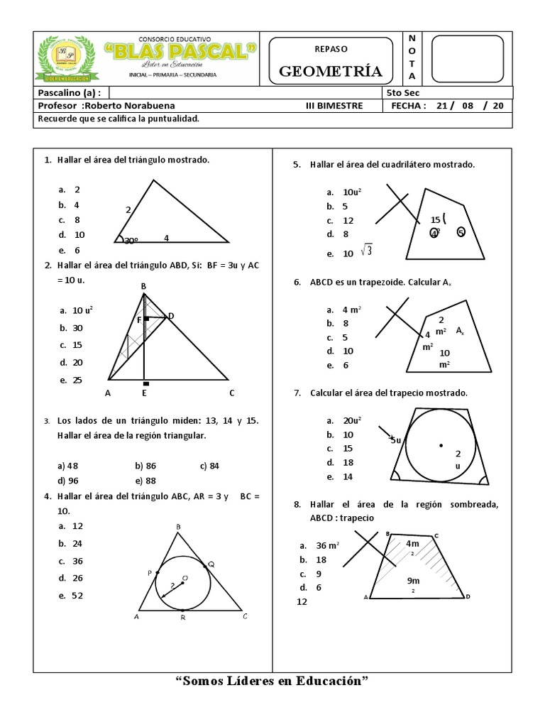 Repaso 5 Toseco GEO | PDF | Geometría del plano euclidiano | Geometría Elemental