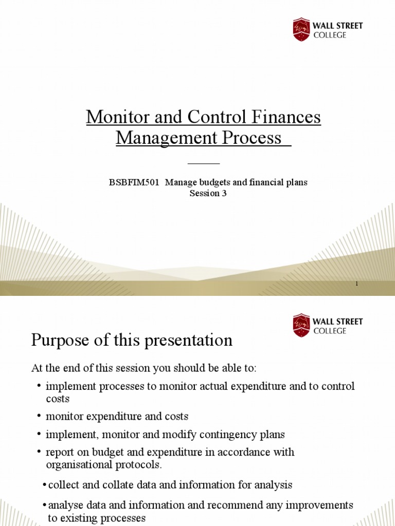 Monitor and Control Finances Management Process: BSBFIM501 Manage ...