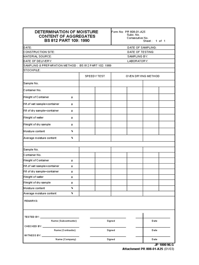 Aggregate Moisture Content Test | PDF