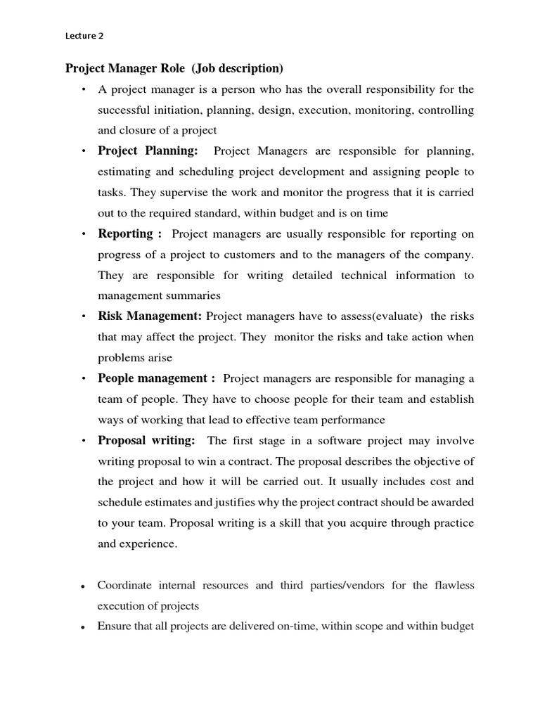 Project Manager Role (Job Description) | PDF | Project Management ...