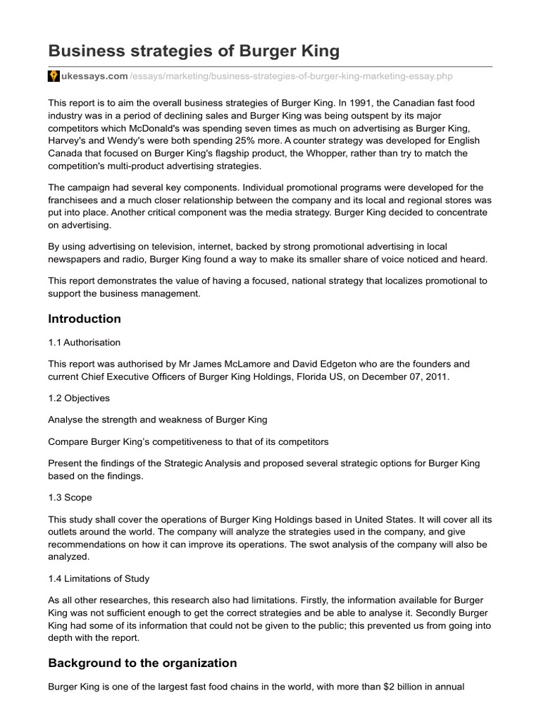 Burger King's Business Strategies Analysis | PDF | Fast Food ...